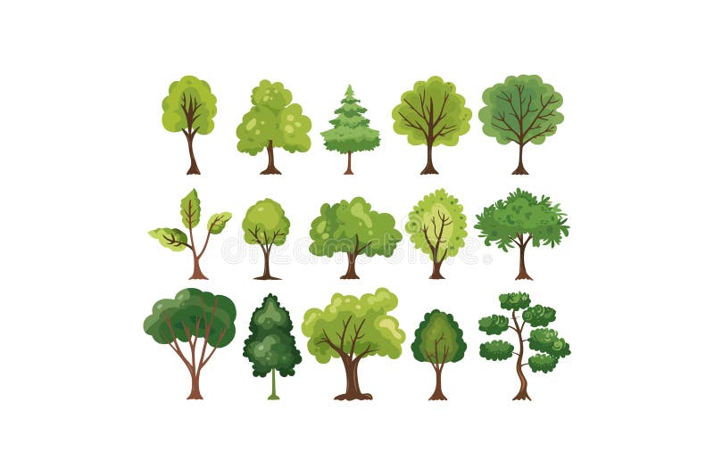 Assorted Green Trees Illustrations Collection. Vector Illustration ...