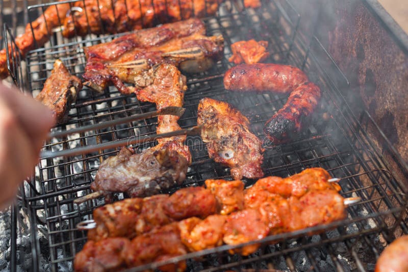 Assorted Grilled Meat on a Barbecue Stock Image - Image of grilled ...