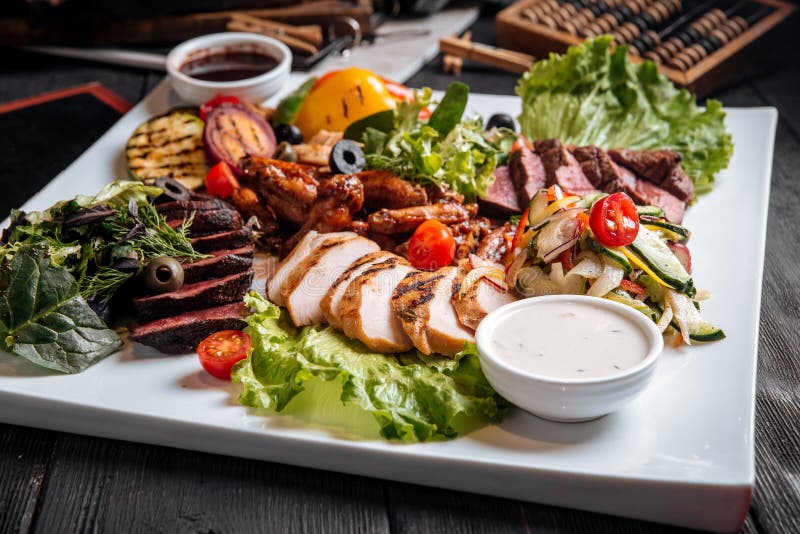 Assorted Grilled Meat Platter with Beef Chicken Stock Image - Image of ...