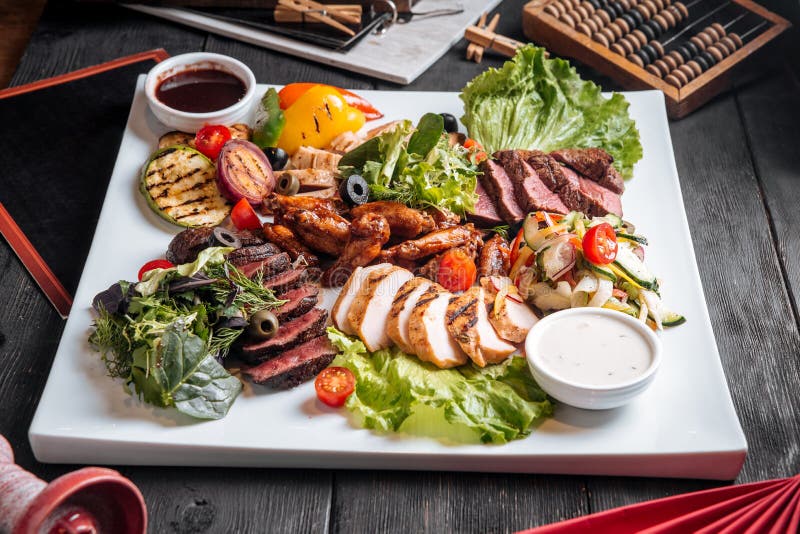 Assorted Grilled Meat Platter with Beef Chicken Stock Photo - Image of ...