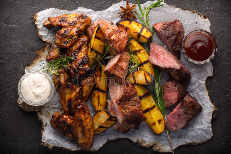 Assorted Grilled Meat on a Summer Barbecue Stock Image - Image of ...