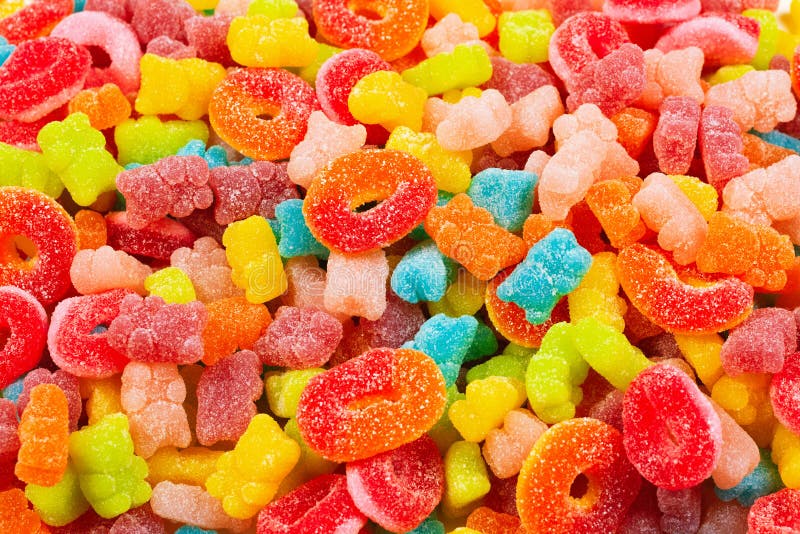 Assorted Gummy Candies. Top View Stock Photo - Image of group, colorful ...