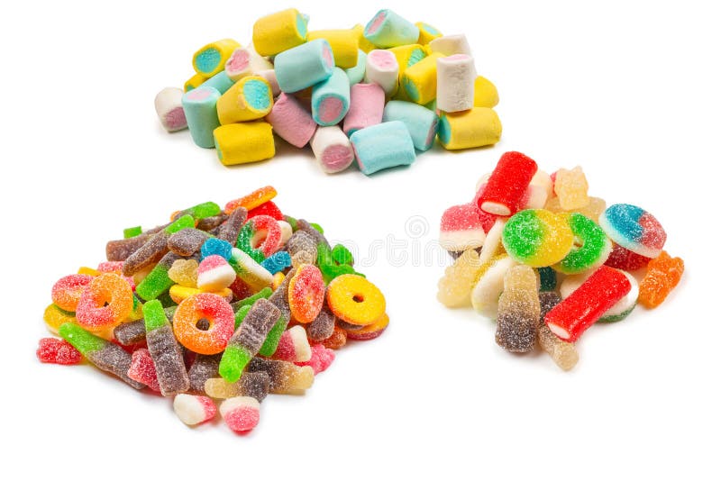 Assorted Gummy Candies. Top View. Jelly Sweets. Isolated on White Stock ...