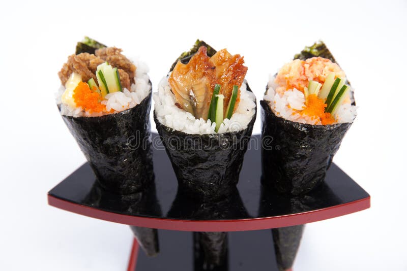 Hand-roll sushi stock image. Image of hand, close, menu - 692171
