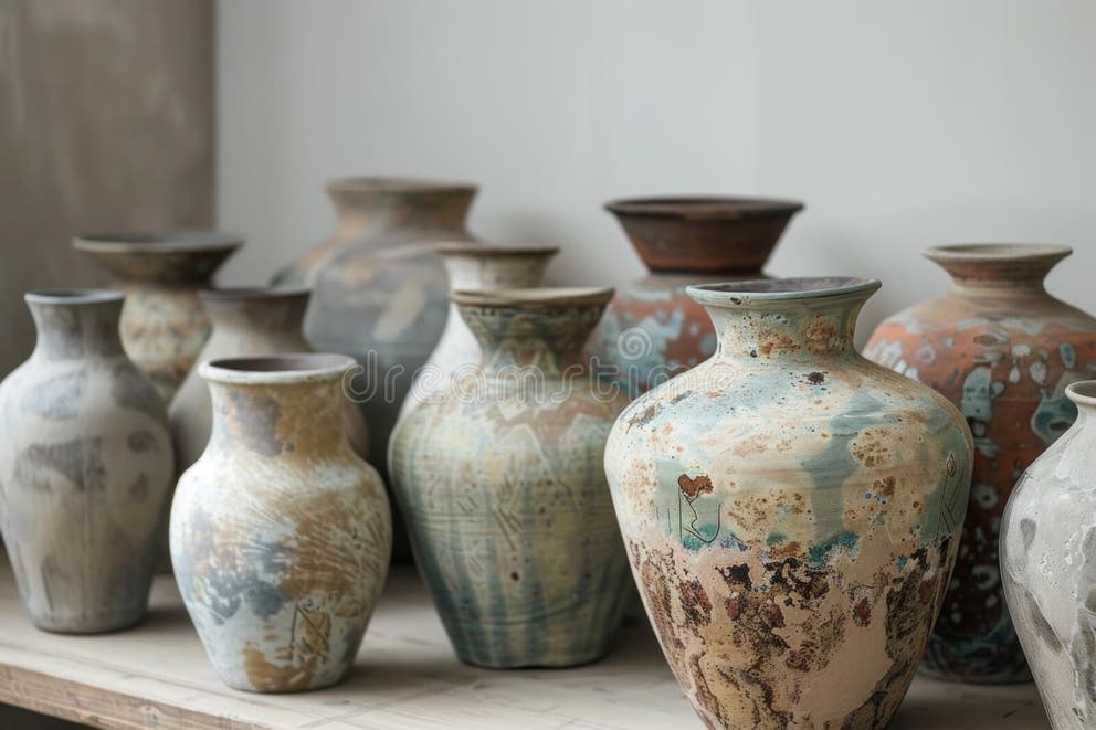 Assorted Handcrafted Ceramic Vases on Display Stock Illustration ...