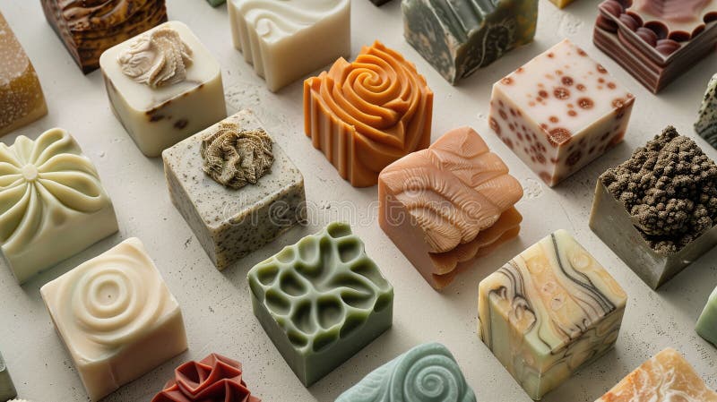 Assorted Handmade Artisan Soaps in Various Shapes Textures and Earth ...