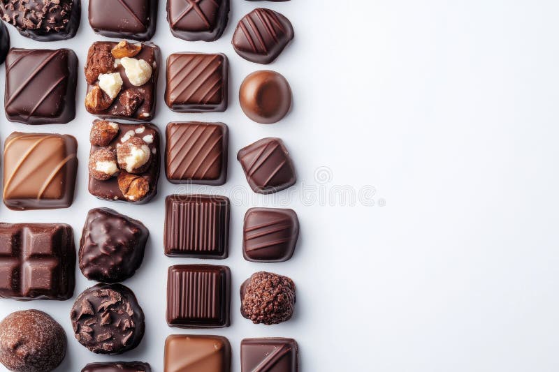 Assorted Handmade Chocolates Artfully Arranged on a White Background ...