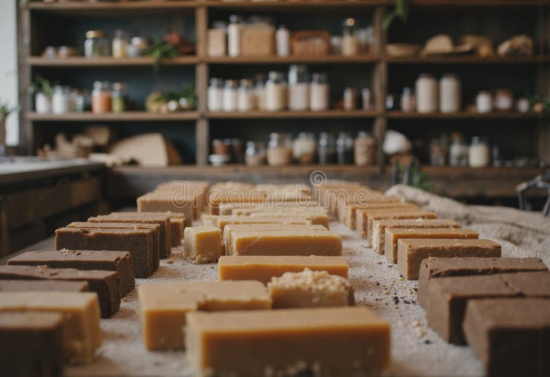 Assorted Handmade Soaps Displayed on a Rustic Wooden Table Stock Photo ...