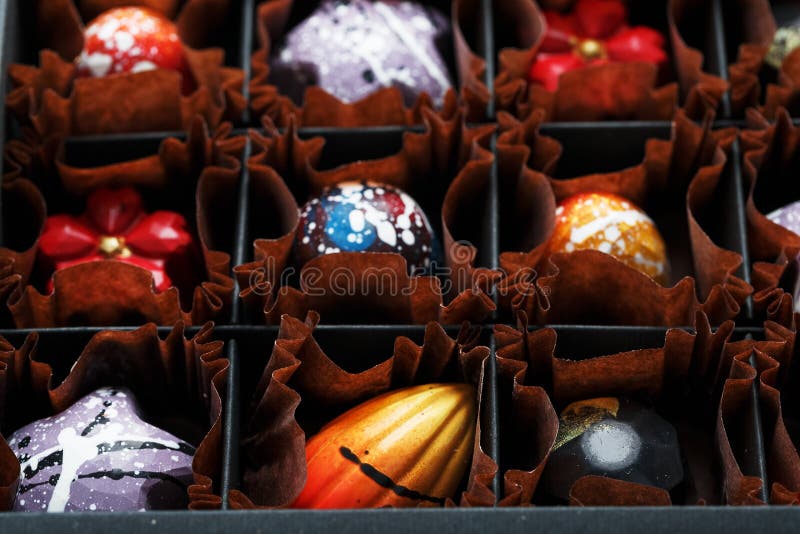 Assorted Handmade Sweet Chocolates in a Box Stock Photo - Image of ...