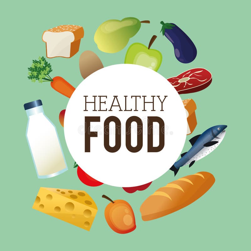 Assorted Healthy Food Icons Emblem Stock Vector - Illustration of label ...