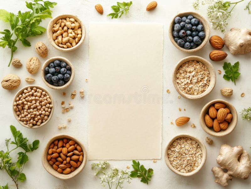 Assorted Healthy Ingredients Arranged Around Blank Paper for Recipe ...