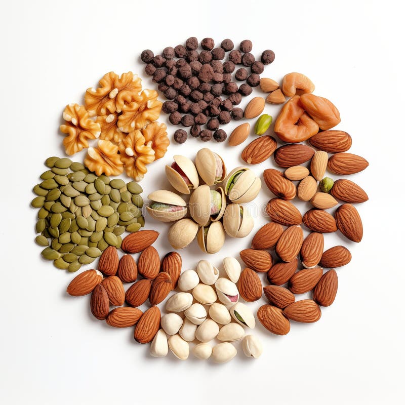 Assorted Healthy Nuts and Seeds Arranged in Circular Pattern Stock ...