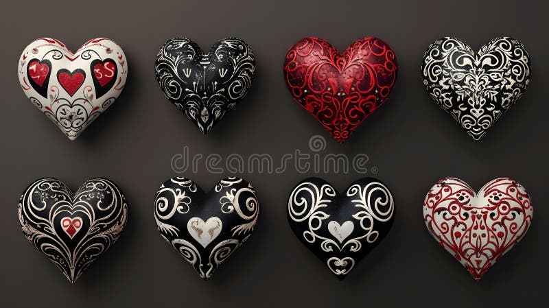 Assorted Heart Designs Collection Featuring Intricate Patterns and ...