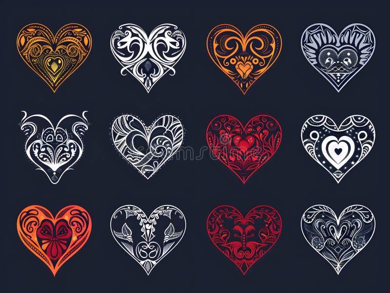 Assorted Heart Designs Collection Featuring Intricate Patterns and ...