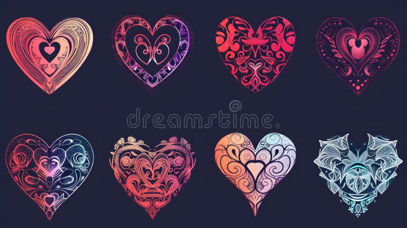 Assorted Heart Designs Collection Featuring Intricate Patterns and ...
