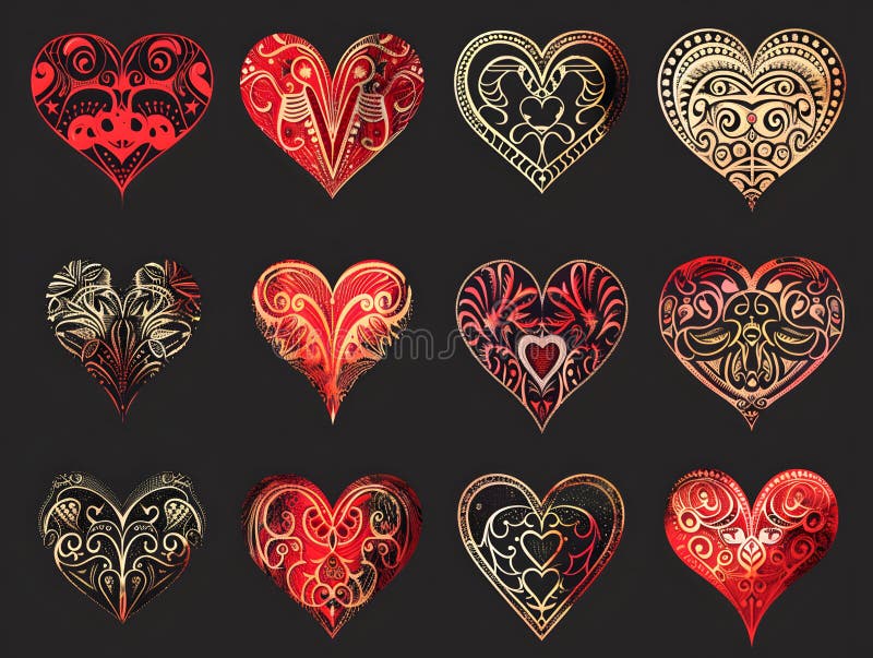 Assorted Heart Designs Collection Featuring Intricate Patterns and ...