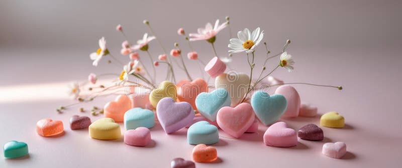 Assorted Heart Shaped Candies and Flower Decorations Arranged on a ...