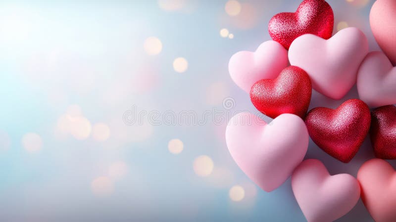 Assorted Hearts in Various Colors on a Soft Background with Bokeh ...