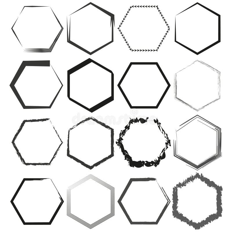 Assorted Hexagon Frames Collection. Geometric Border Designs. Vector ...