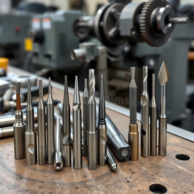 Assorted High Speed Steel Milling Tools Placed on a Workshop Bench with ...