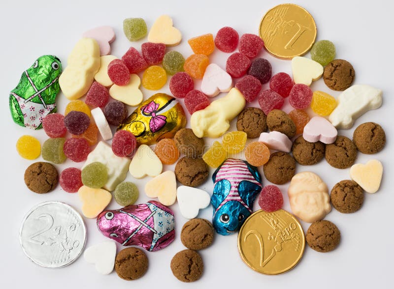 Assorted Holiday Candy for Sinterklaas Stock Image - Image of coin ...