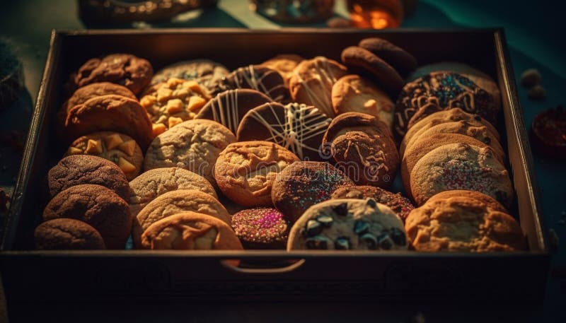 Assorted Homemade Gourmet Sweets in a Rustic Wooden Tray Generated by ...