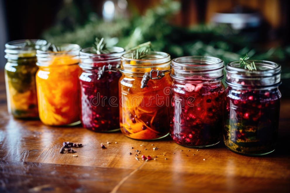 Assorted Homemade Winter Solstice Preserves in Jars Stock Illustration ...