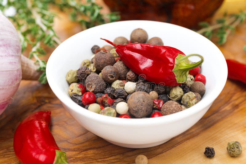 Assorted Hot Peppers in a Bowl and Fresh Chili Peppers, Close-up Stock ...