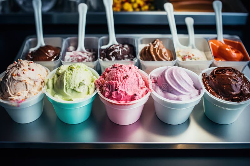 Assorted ice cream in cafe stock illustration. Illustration of ball ...