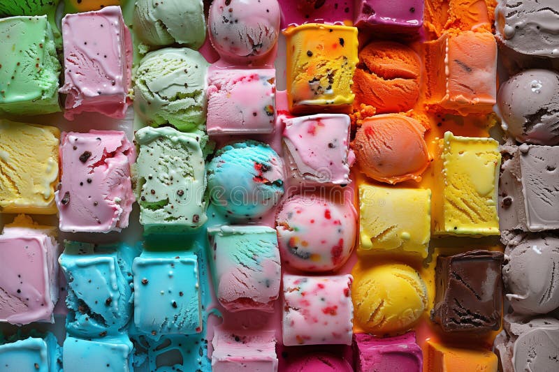 Assorted Ice Cream Flavors in Colorful Square Containers Stock Image ...