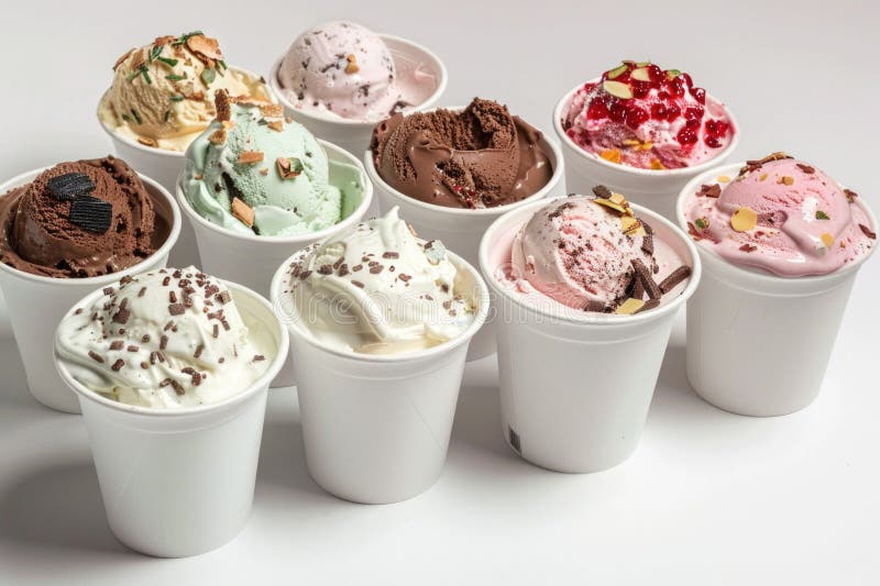 Assorted Ice Cream Flavors Served in Colorful Cups Stock Image - Image ...