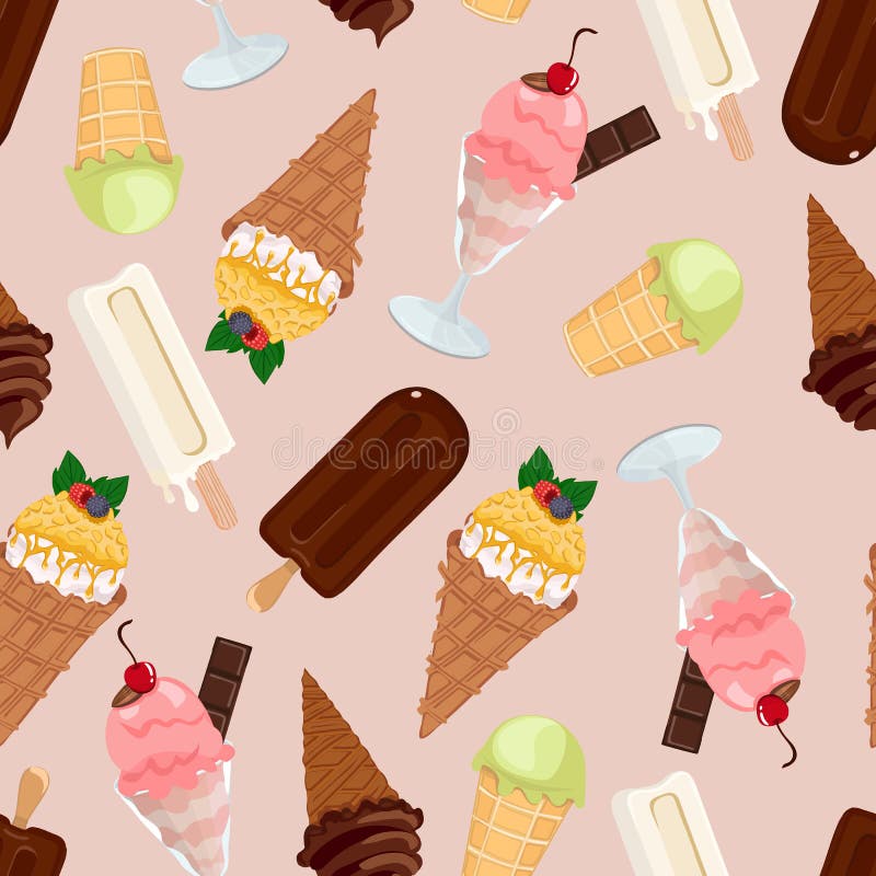 Assorted Ice Cream Seamless Pattern. Vector Illustration Stock Vector - Illustration of party ...