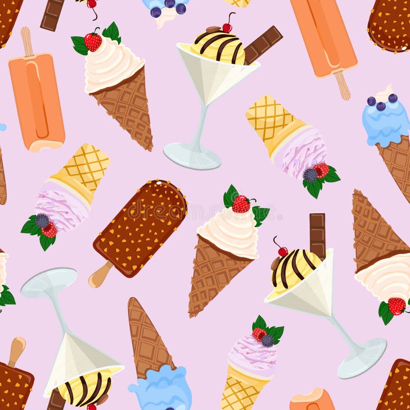 Assorted Ice Cream Seamless Pattern. Vector Illustration Stock Vector - Illustration of cream ...
