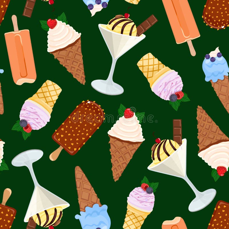 Assorted Ice Cream Seamless Pattern. Vector Illustration Stock Vector ...