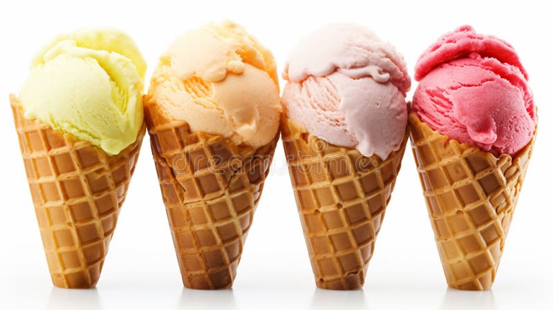 Assorted Ice Cream In Sugar Cones Ice Cream Cone Vanilla Ice Cream