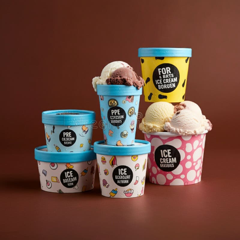 Assorted Ice Cream Tubs, Creatively Designed with Playful Patterns and ...