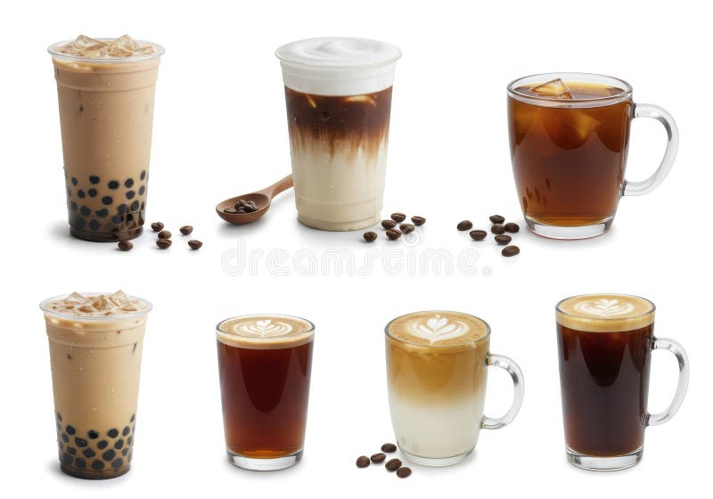 Assorted Iced Coffee and Boba Tea Drinks Menu Collection Stock ...