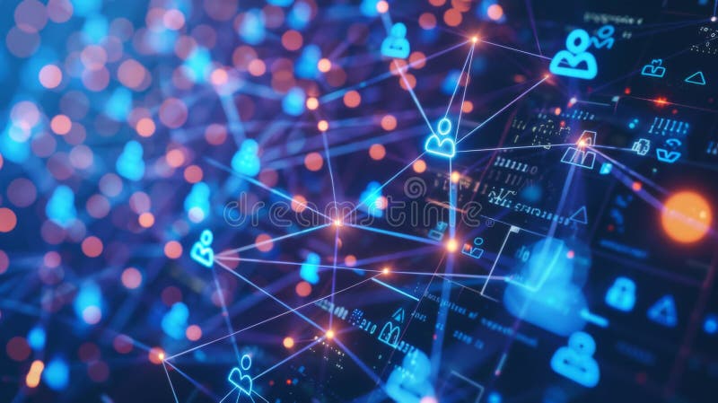 Blue and Purple Background with Many Icons Stock Photo - Image of ...