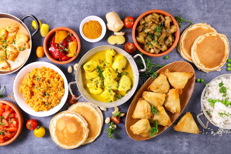Assorted of indian food stock photo. Image of view, meal - 216582742