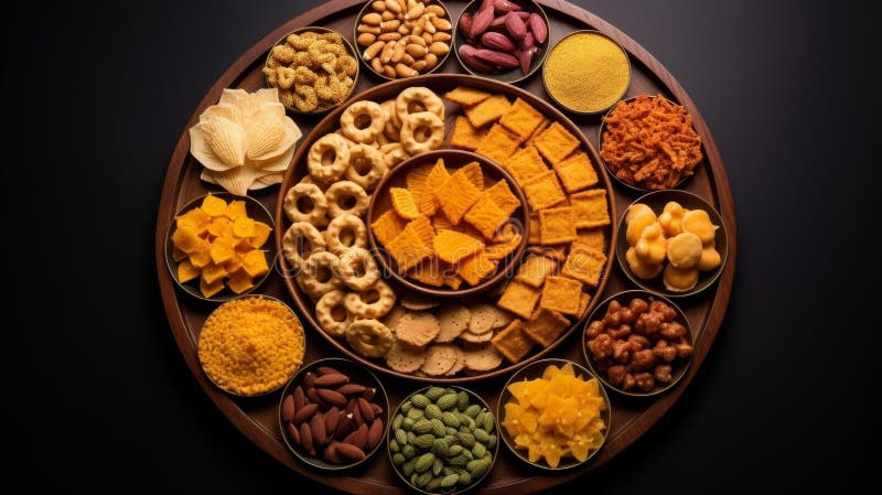 Assorted Indian Snacks Arranged in Perfect Symmetry Stock Illustration ...