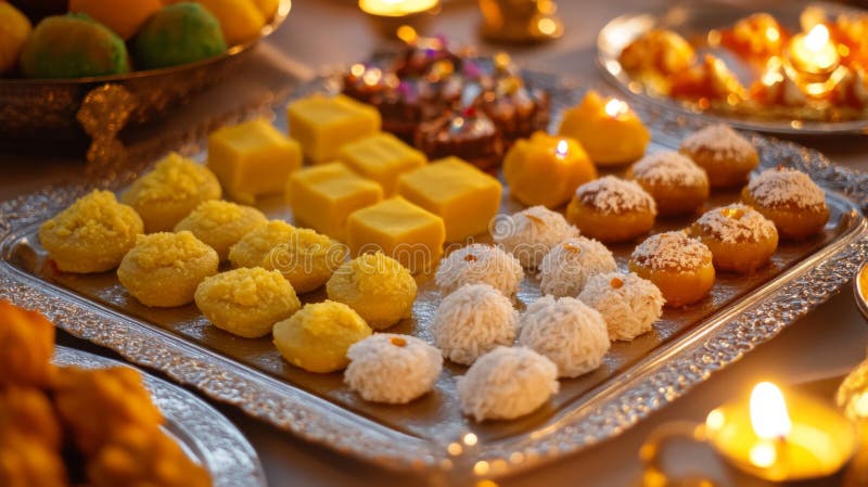 Assorted Indian Sweets Arranged on Silver Platter Stock Photo - Image ...