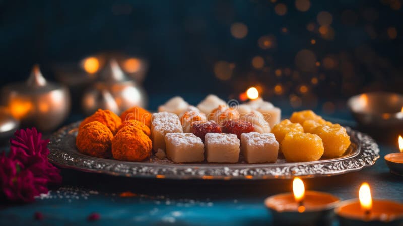 Assorted Indian Sweets Arranged on a Silver Platter Stock Image - Image ...