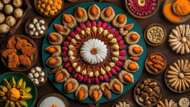 Assorted Indian Sweets and Snacks Arranged in a Festive Display Stock ...