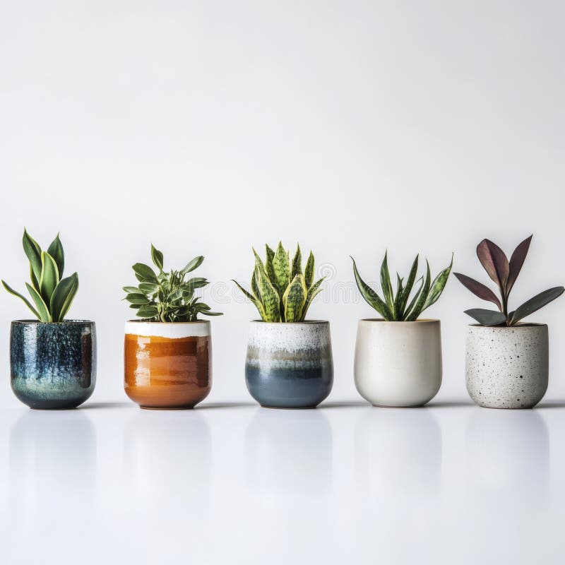 Assorted Indoor Plants in Decorative Pots on a Clean White Surface ...