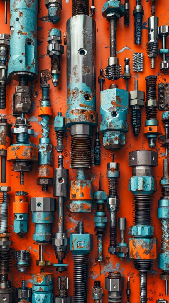 Assorted Industrial Mechanical Engineering Equipment on Orange ...