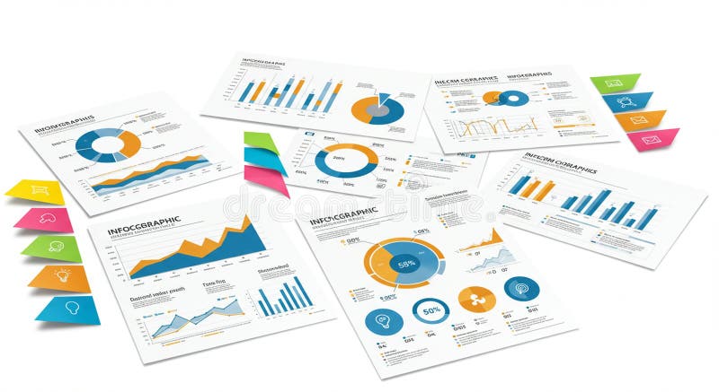 Assorted Infographic Sheets Display Data Visualizations Including Bar ...