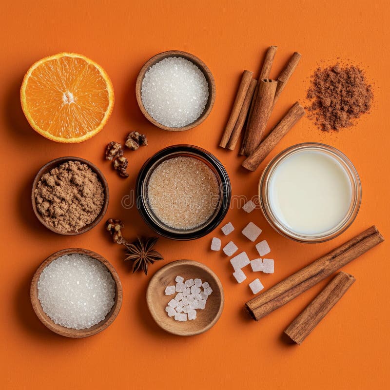 Assorted Ingredients on Orange Background Including Orange, Spices ...