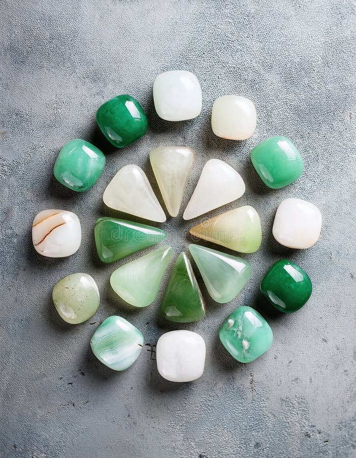 Assorted Jade Pieces Meticulously Arranged on Light Concrete for a ...