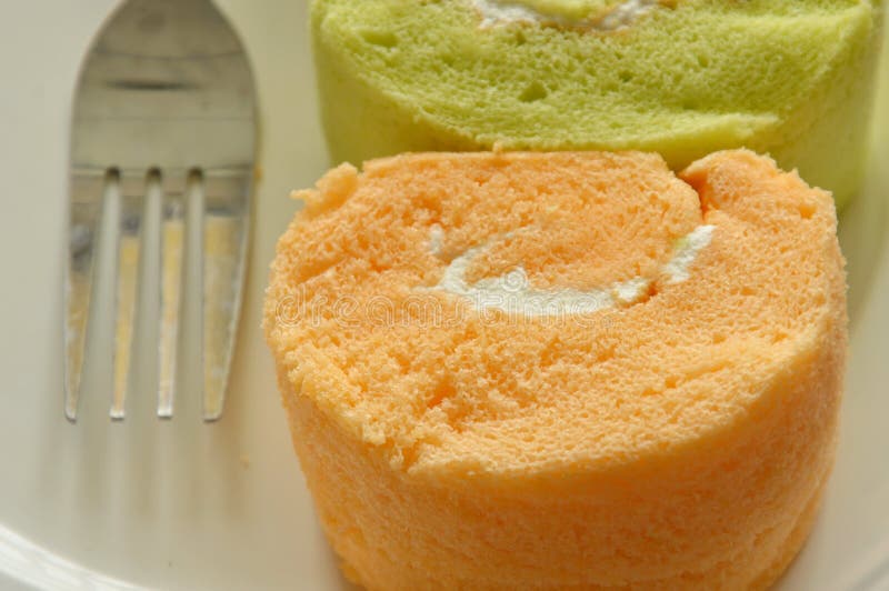 Assorted Jam Roll with Fork on Dish Stock Photo - Image of dairy ...