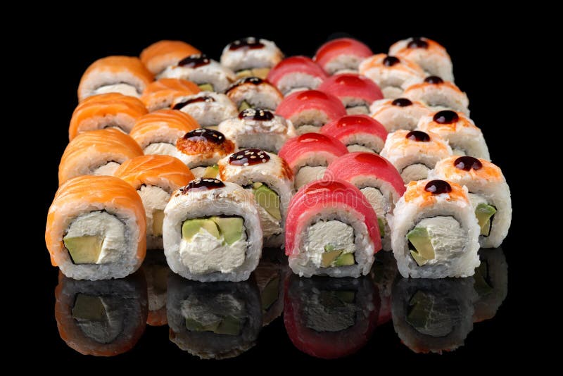 Assorted Japanese Sushi Roll Set. Sushi Rolls Set Close Up Selective ...